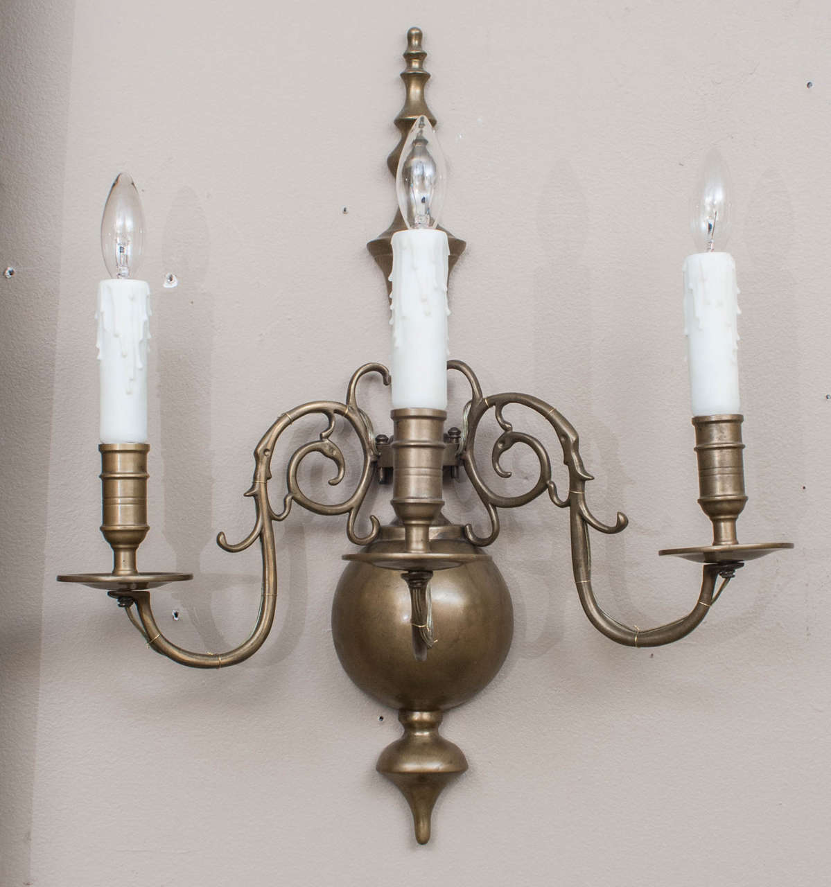Lester Berry Queen Anne Style, Three-Light Brass Sconces, circa 1955 at ...
