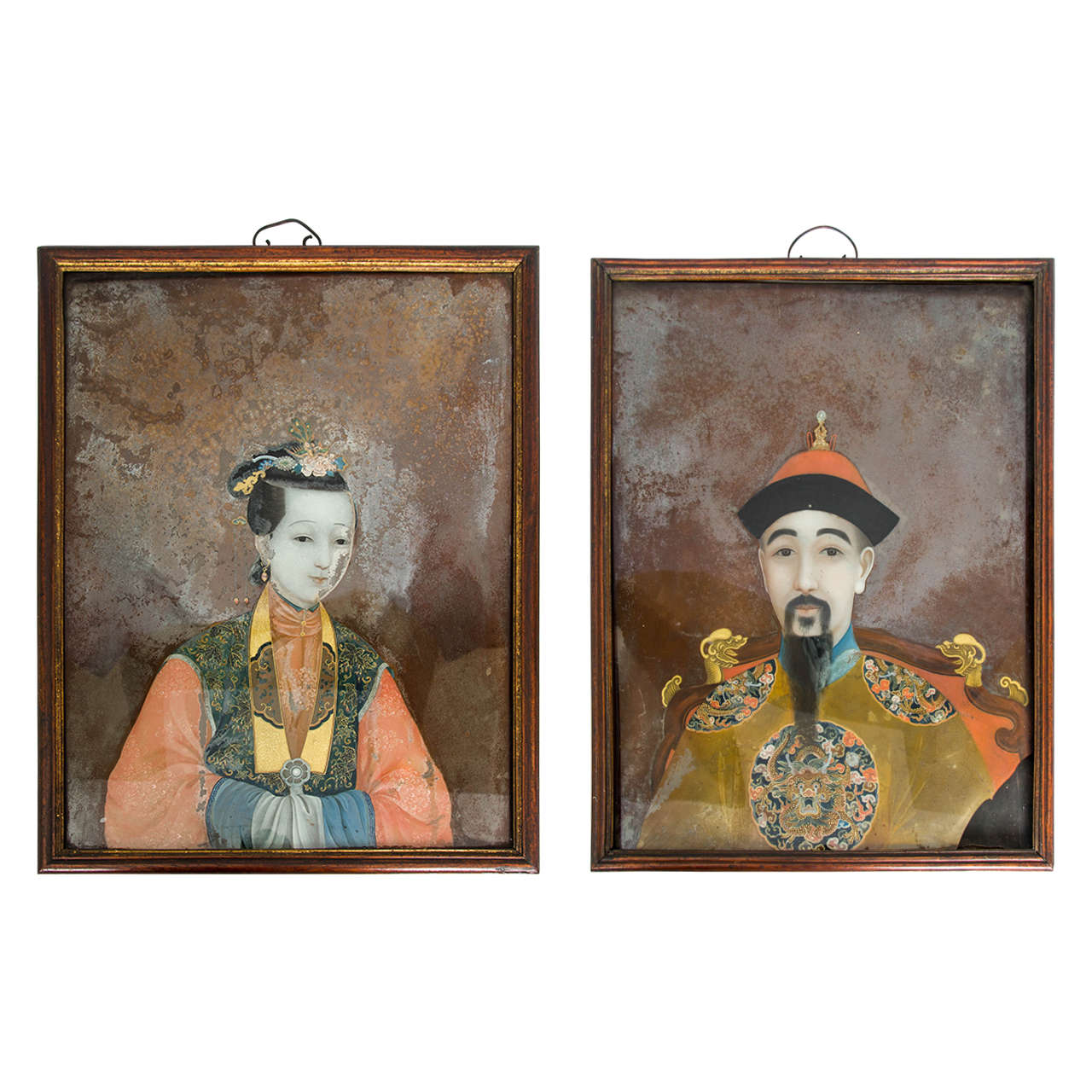 Pair of Chinese Export Reverse Glass Portrait Pictures at 1stDibs