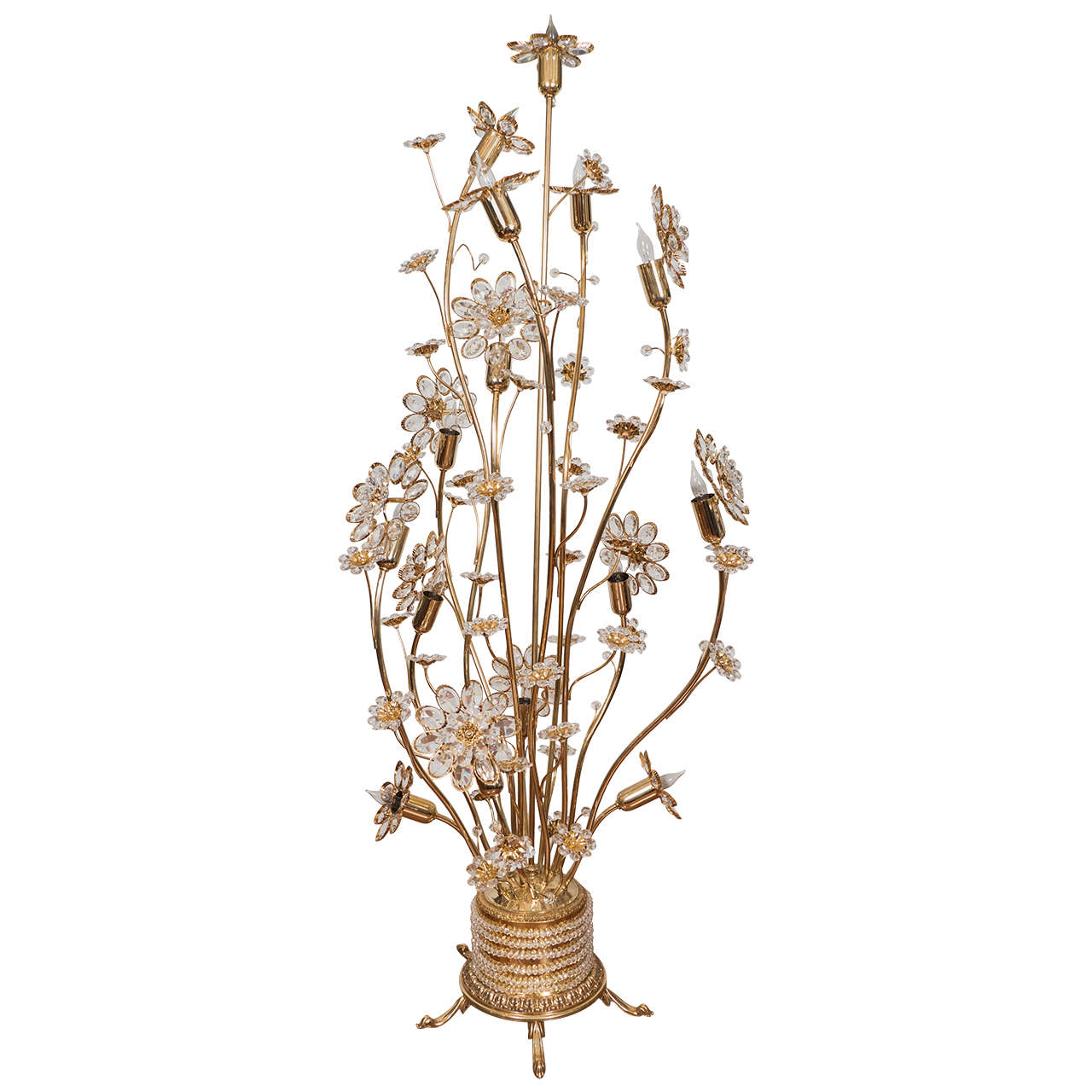 Floral Brass and Crystal Floor Lamp at 1stDibs