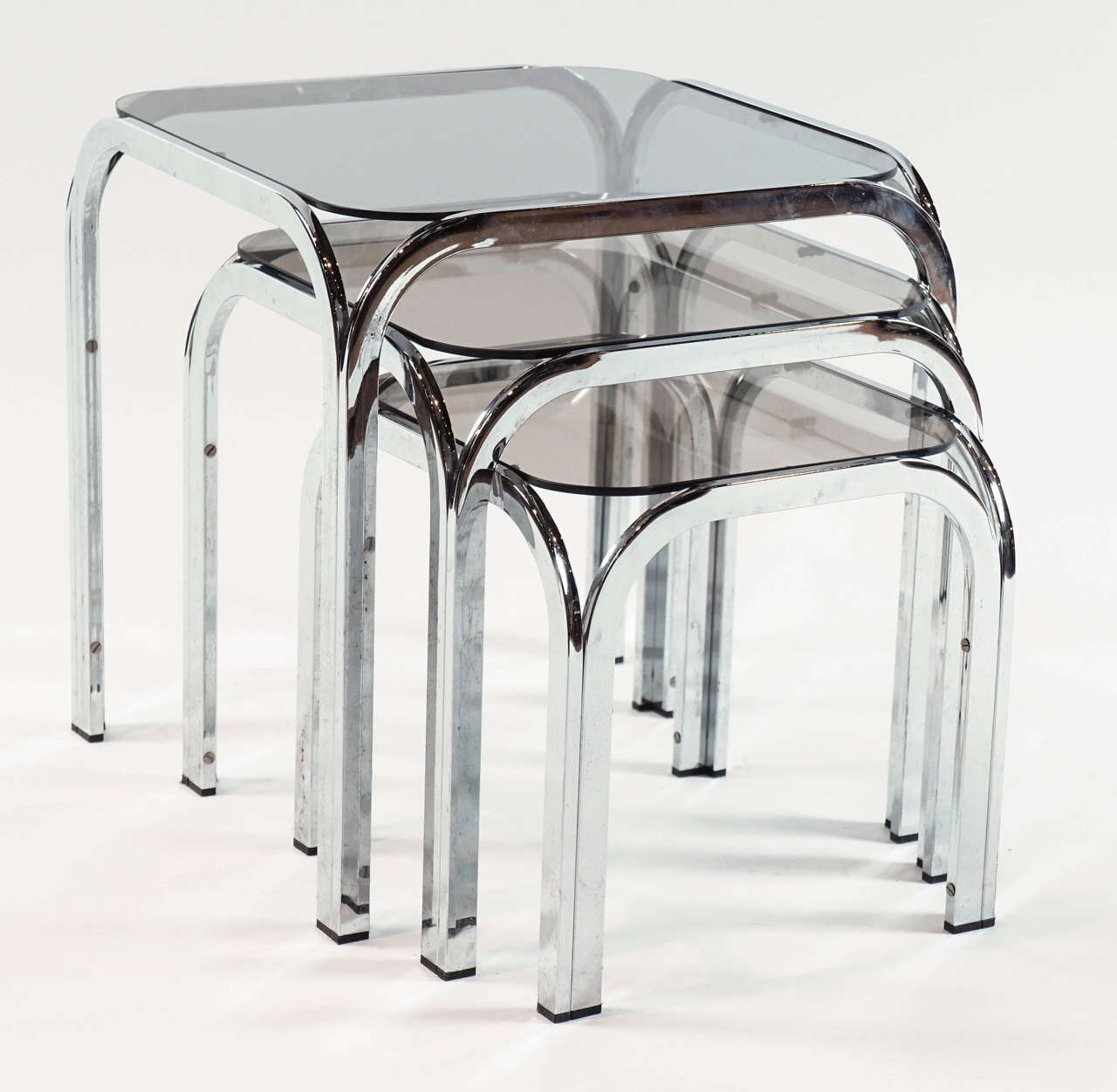 Pair of Chrome and Smoked Glass Nesting Tables at 1stDibs | glass and ...
