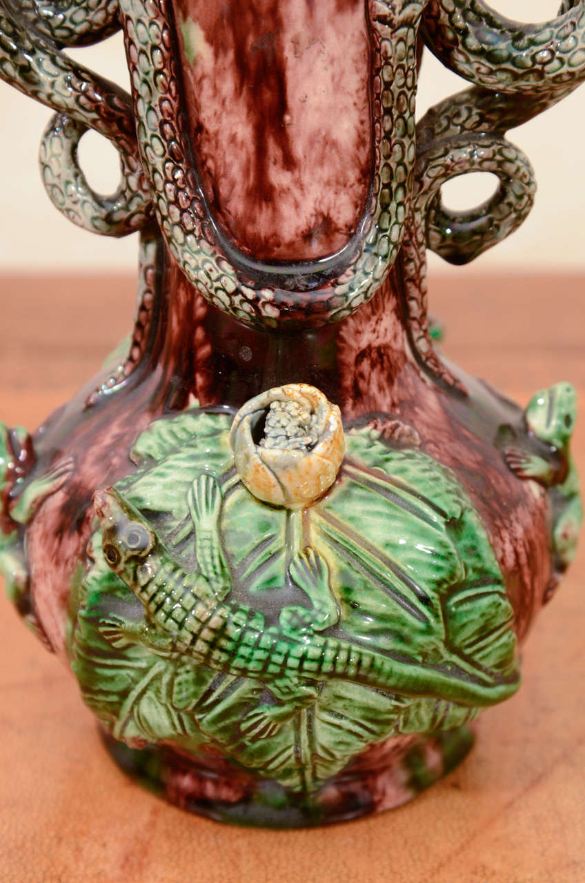 Small Portuguese Palissy Ware Vase by Manuel Mafra at 1stDibs