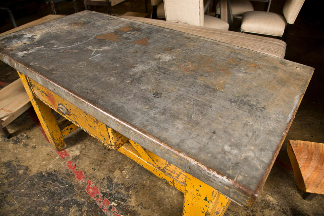 Vintage American Zinc Top Factory Work Table, C. 1920-40 at 1stDibs