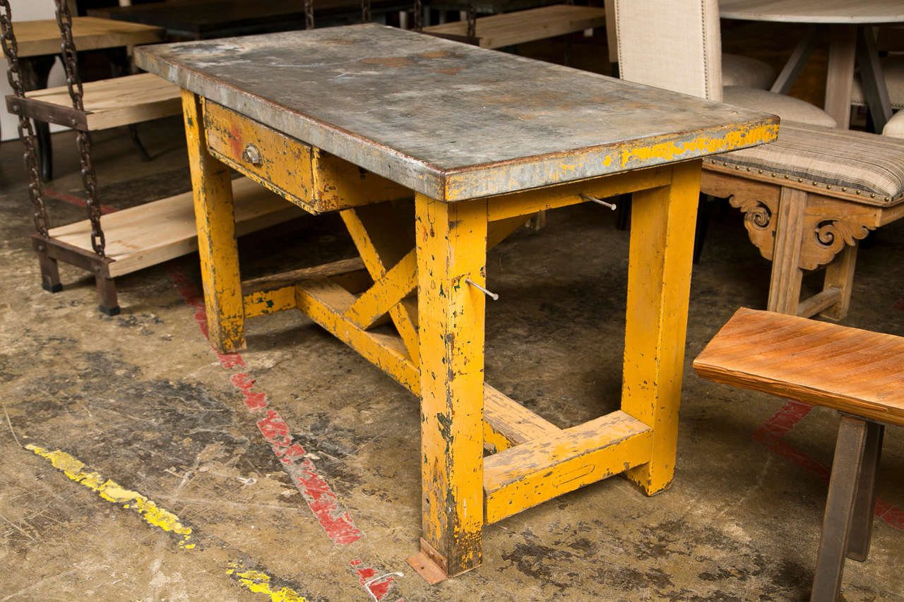 Vintage American Zinc Top Factory Work Table, C. 1920-40 at 1stDibs