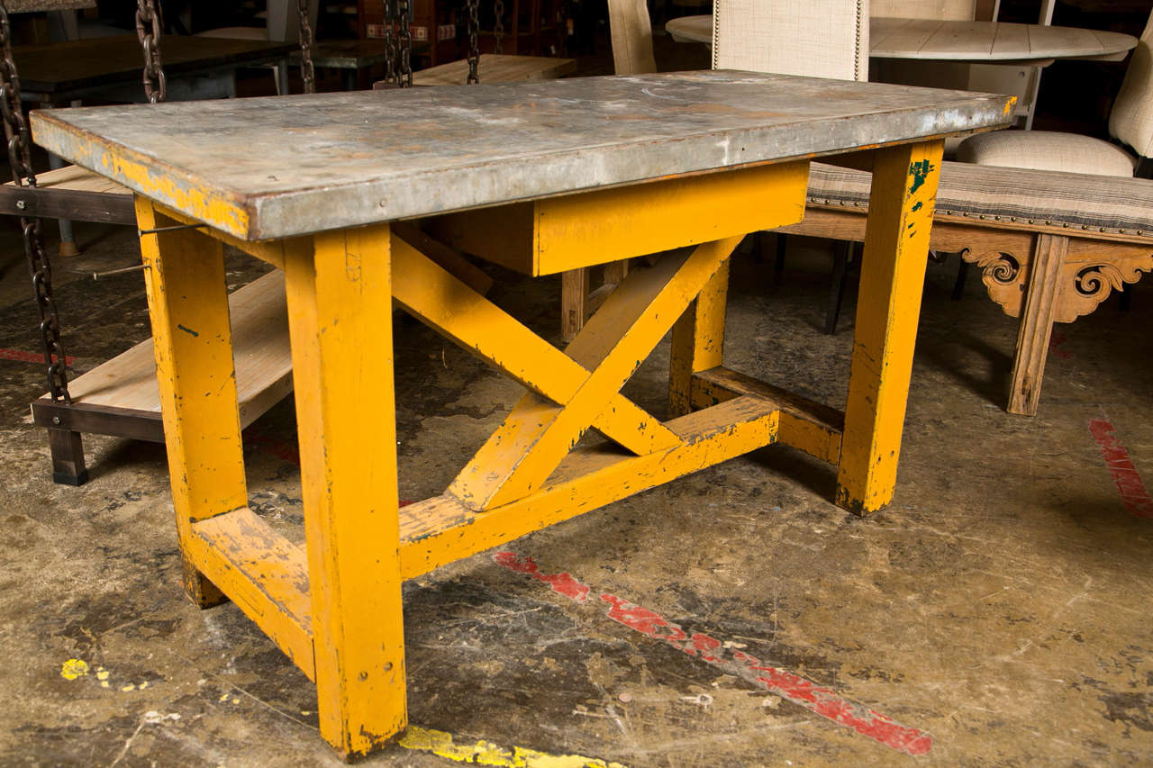 Vintage American Zinc Top Factory Work Table, C. 1920-40 at 1stDibs