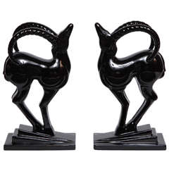 Art Deco Black Ceramic Ibex Bookends at 1stDibs