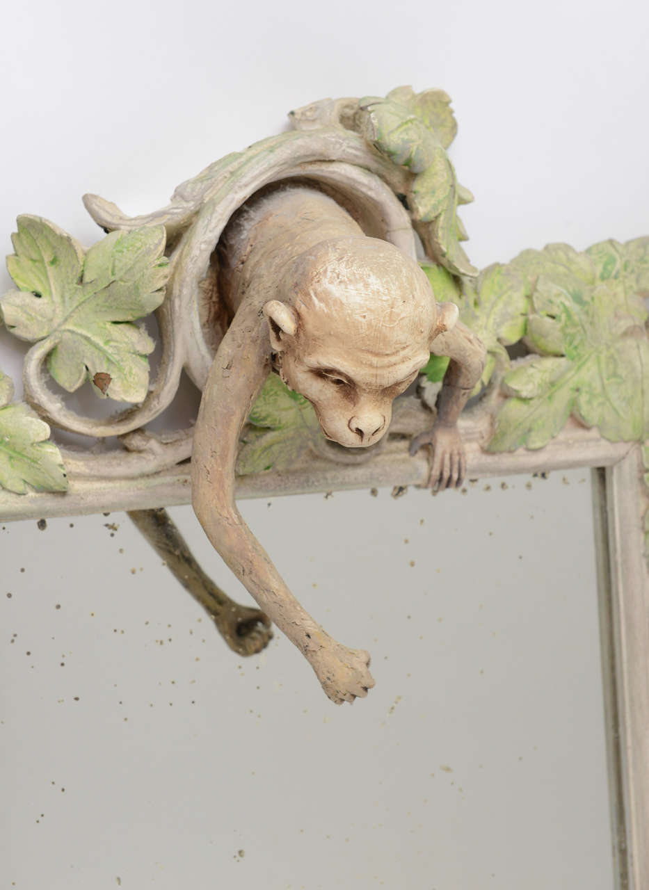 Carved Monkey and Cat Mirror at 1stDibs