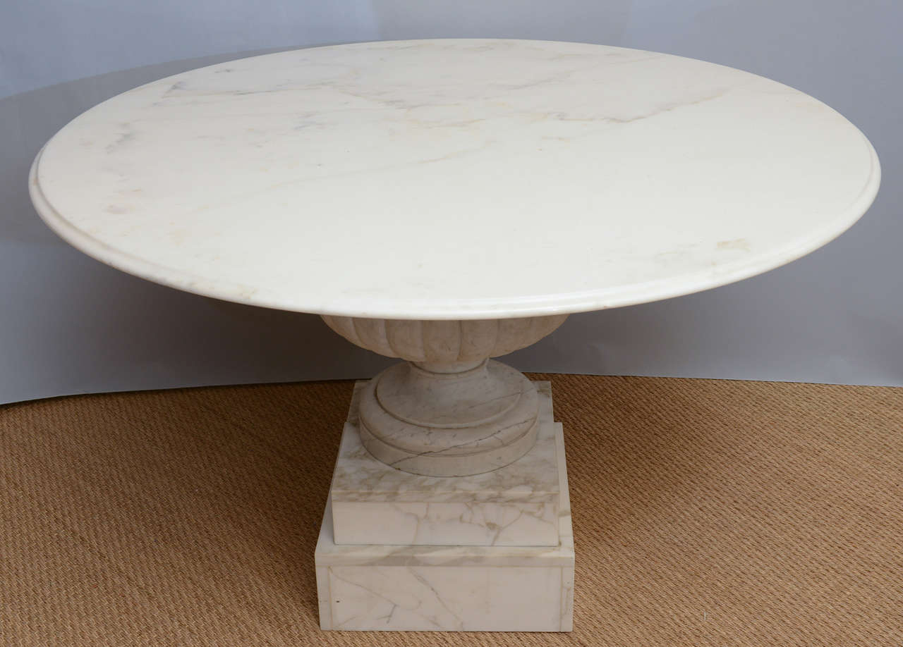 Spectacular Table of Carrera Marble on 19c Urn Pedestal Base at 1stDibs