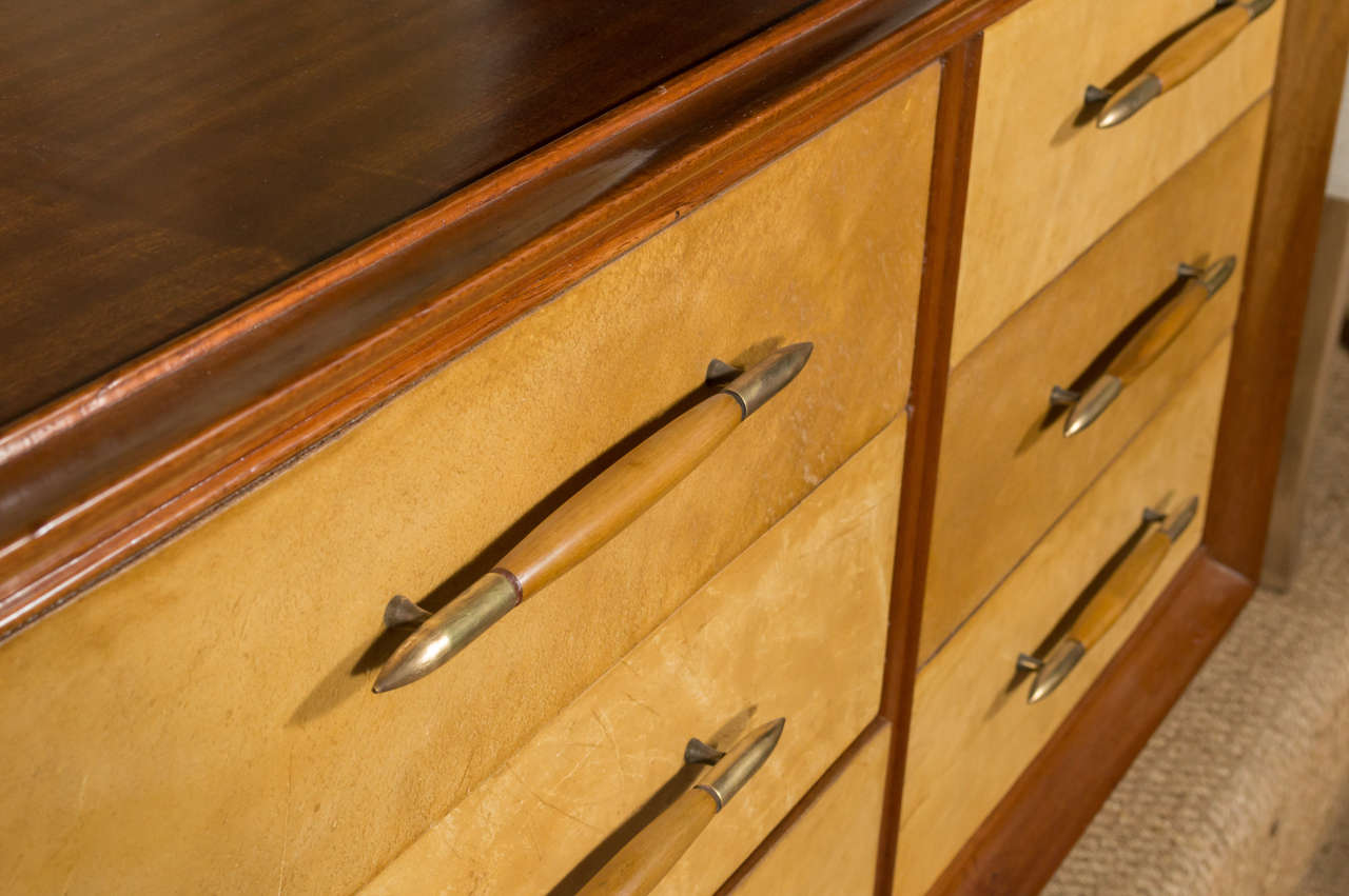 Mid-Century Parchment Veneer Chest at 1stDibs