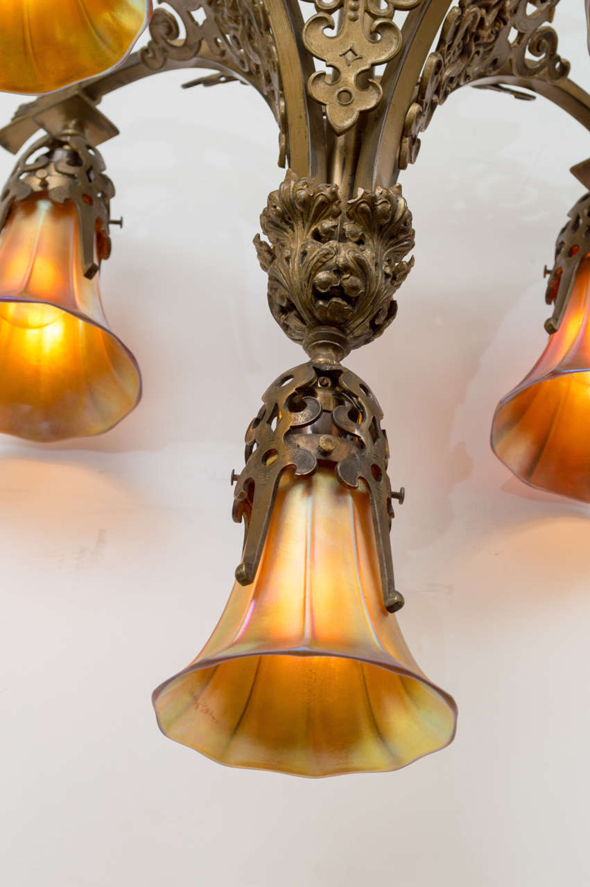 Victorian Gothic Five-Arm Chandelier with Period Art Glass Shades at ...