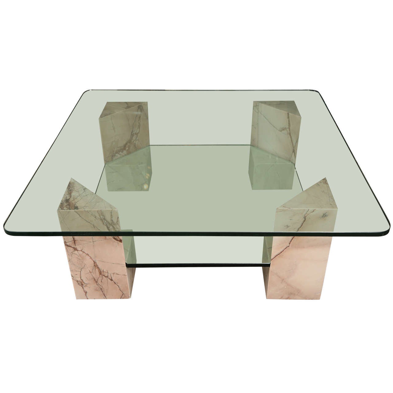 Interesting Coffee Table with Marble Corner Supports and Two Levels of ...
