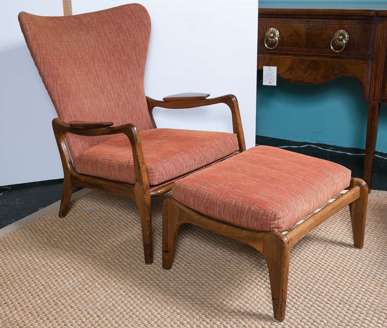 Adrian Pearsall attributed to Wing Back Lounge Chair and Footstool at ...