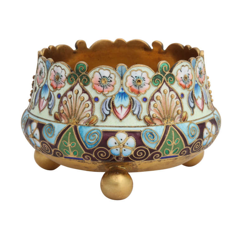 Russian Enamel On Silver Footed Salt Dish at 1stDibs