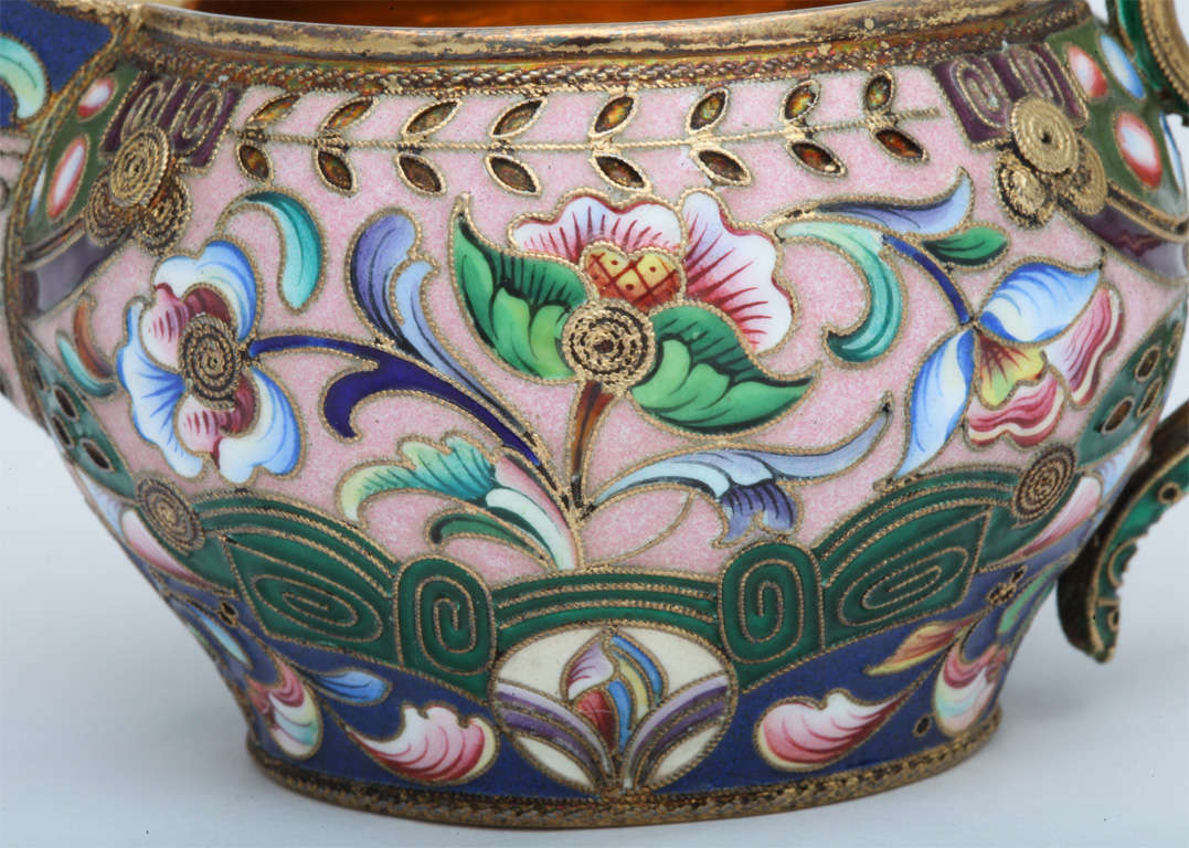 Russian Enamel On Sliver Creamer For Sale at 1stDibs