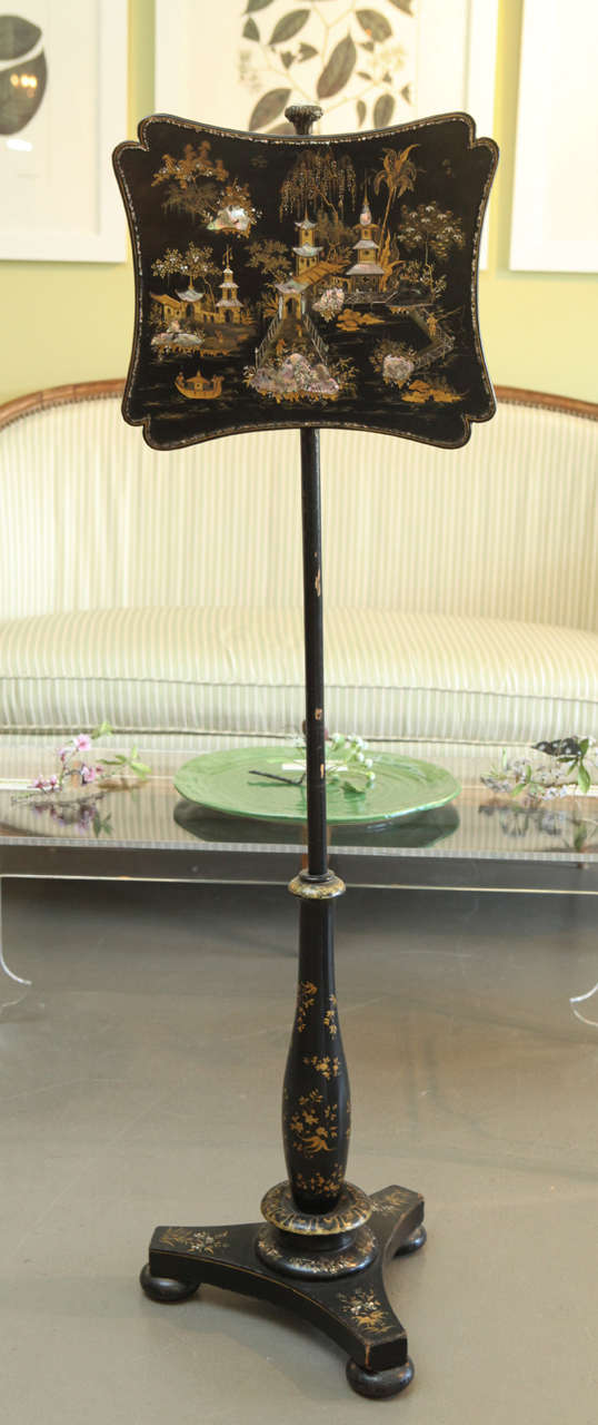 Fine William IV Mother of Pearl Inlaid, Papier-Mâché Pole Screen at 1stDibs