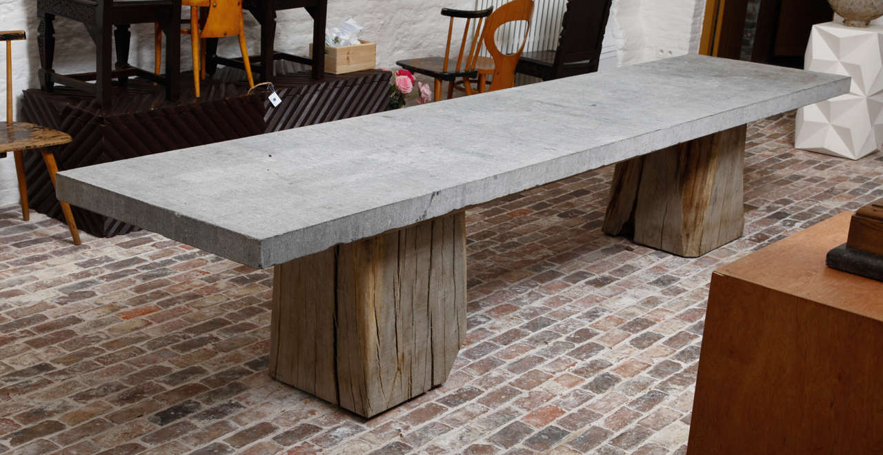 Belgian Blue Stone Table on Tree Trunk Base For Sale at 1stDibs