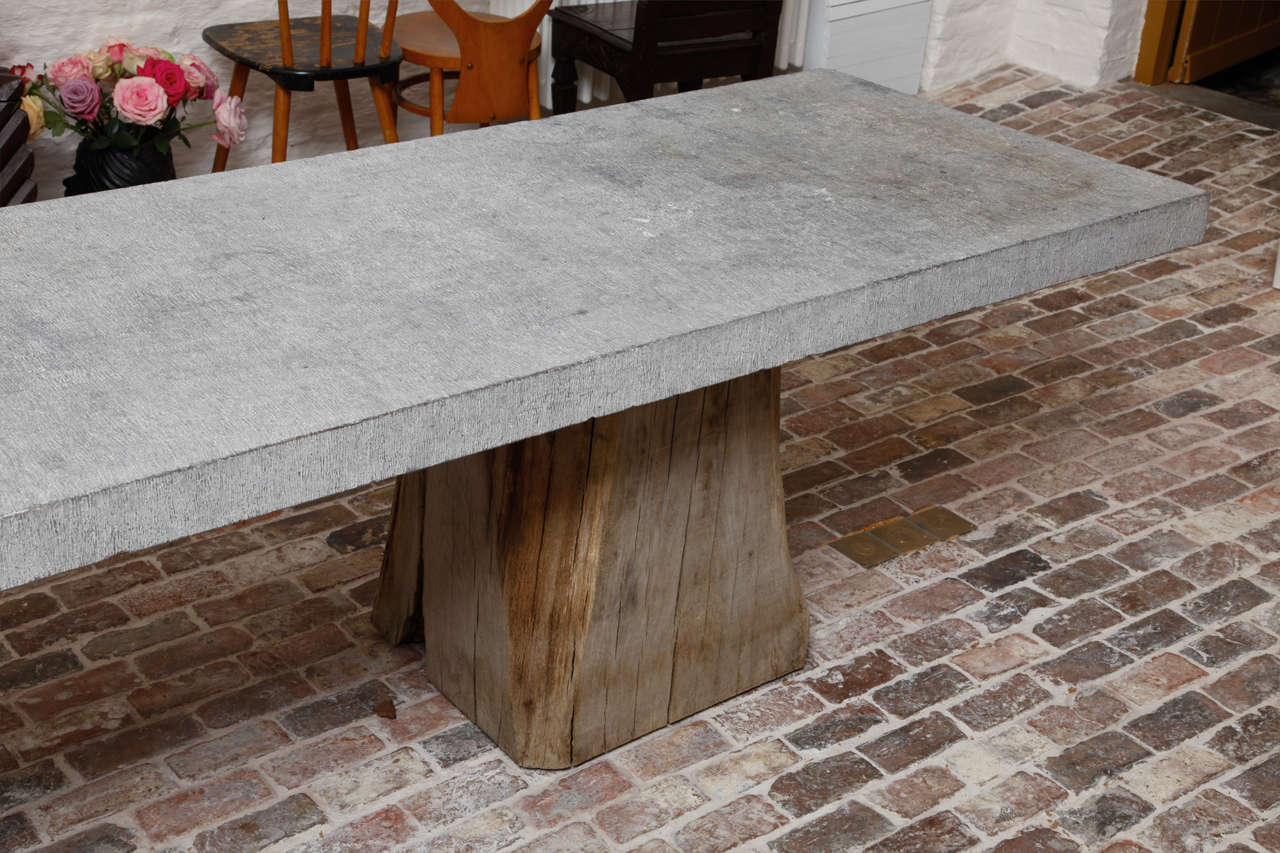 Belgian Blue Stone Table on Tree Trunk Base For Sale at 1stDibs