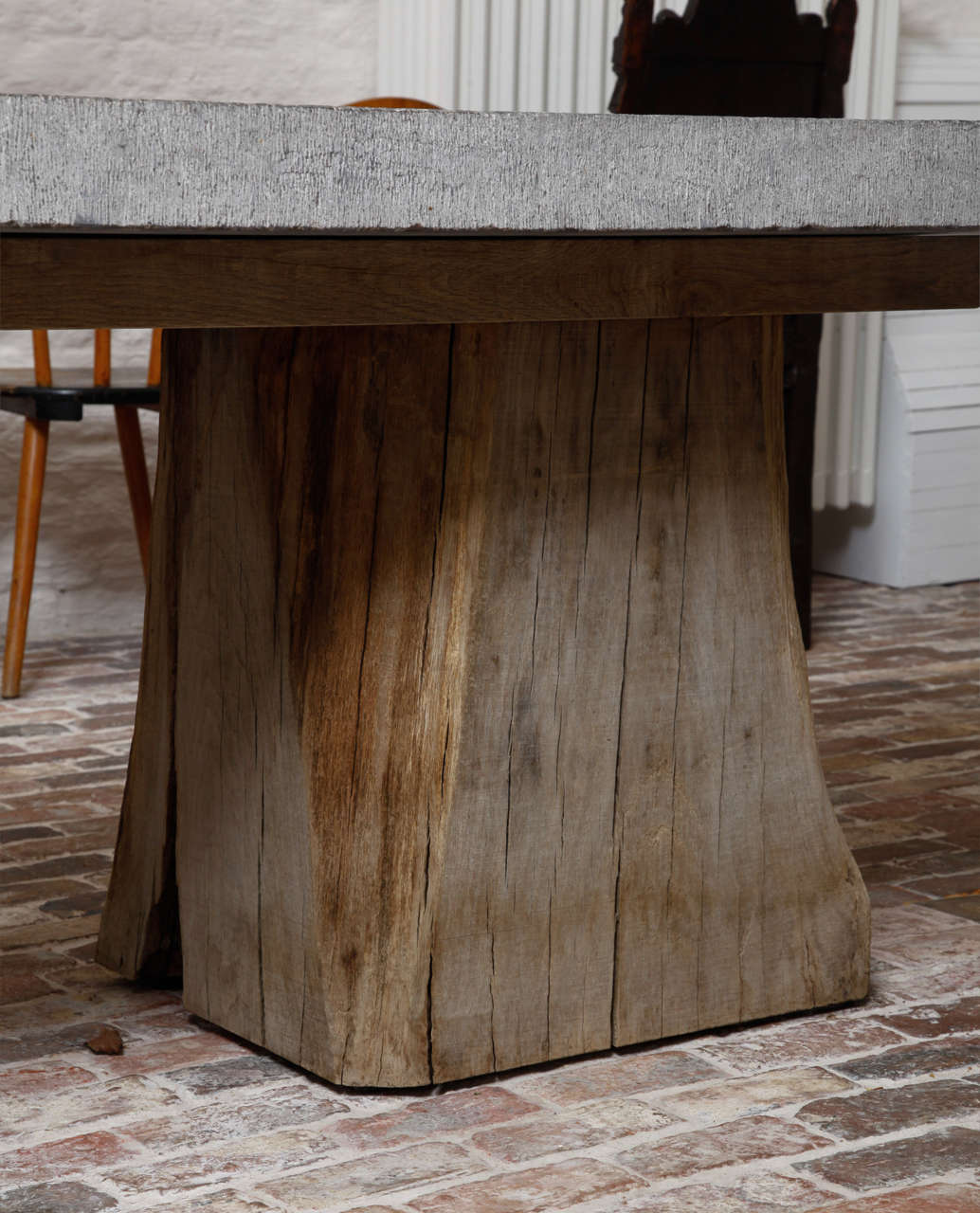 Belgian Blue Stone Table on Tree Trunk Base For Sale at 1stDibs