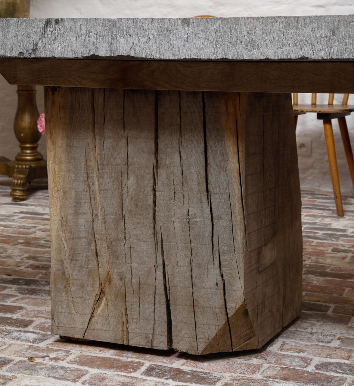 Belgian Blue Stone Table on Tree Trunk Base For Sale at 1stDibs