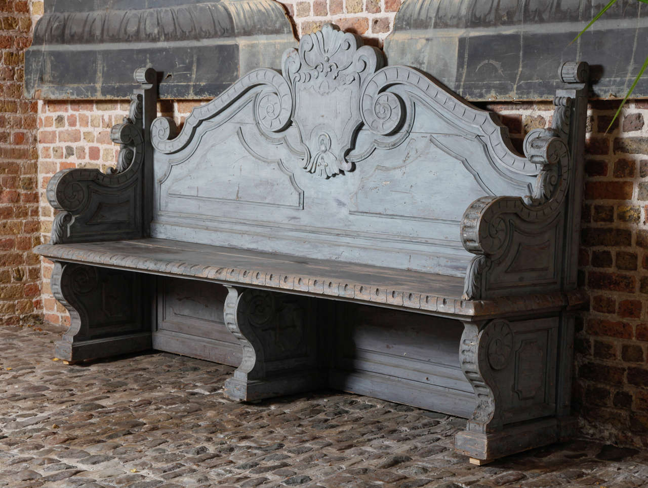 Monumental Italian Grey Painted Oak Garden/Conservatory Bench For Sale ...