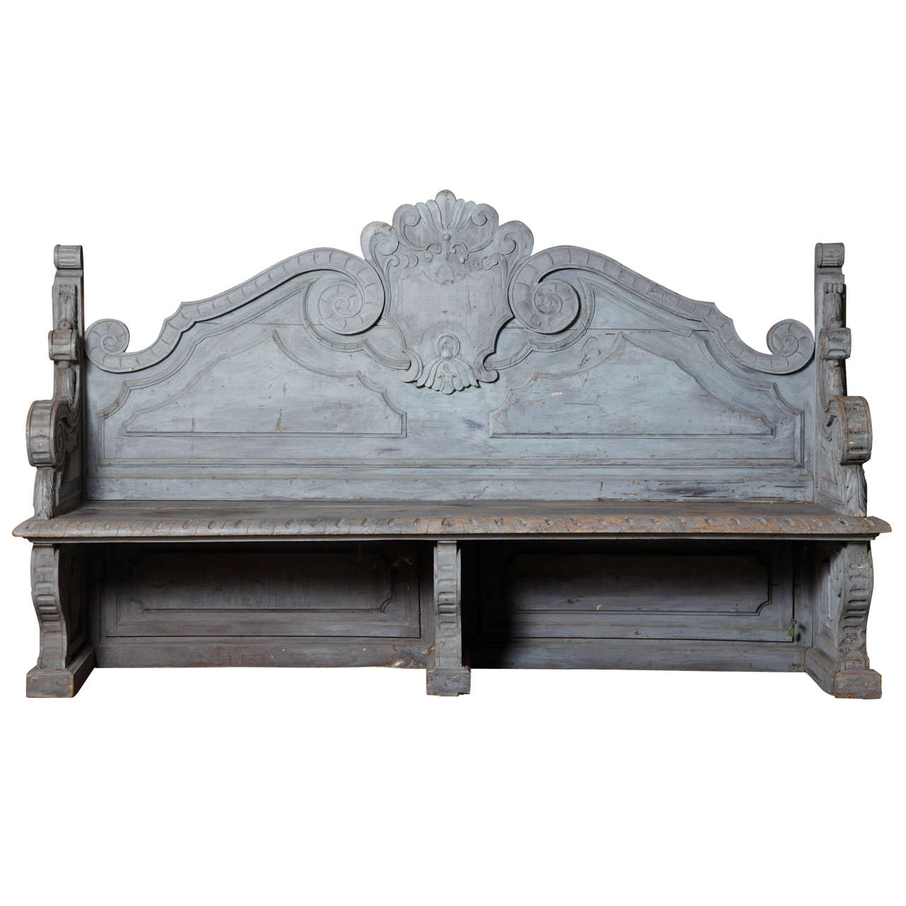 Monumental Italian Grey Painted Oak Garden/Conservatory Bench For Sale ...