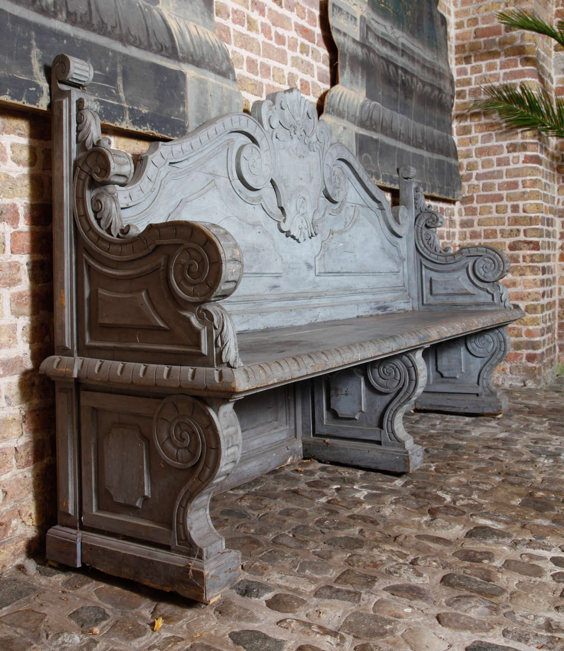 Monumental Italian Grey Painted Oak Garden/Conservatory Bench For Sale ...