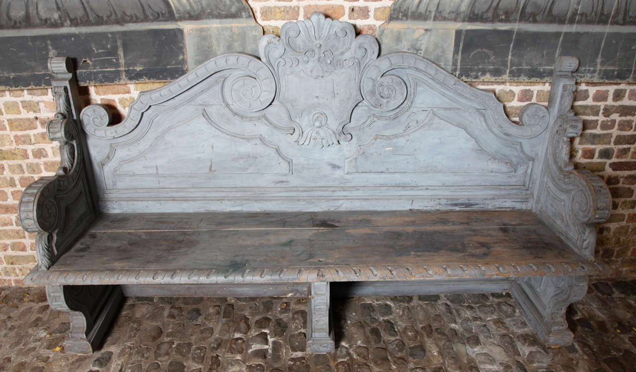 Monumental Italian Grey Painted Oak Garden/Conservatory Bench For Sale ...