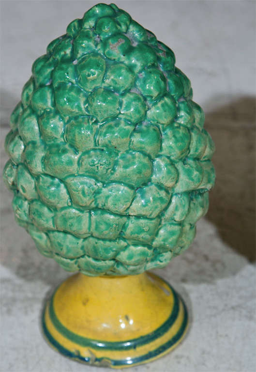 Pair of Green Glazed Pottery Pine Cone Finials at 1stDibs