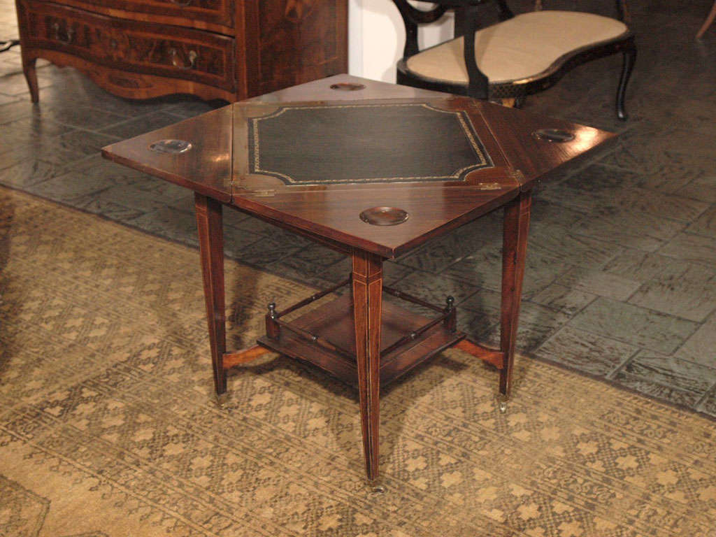 Antique English inlaid rosewood "envelope" game table. at 1stDibs