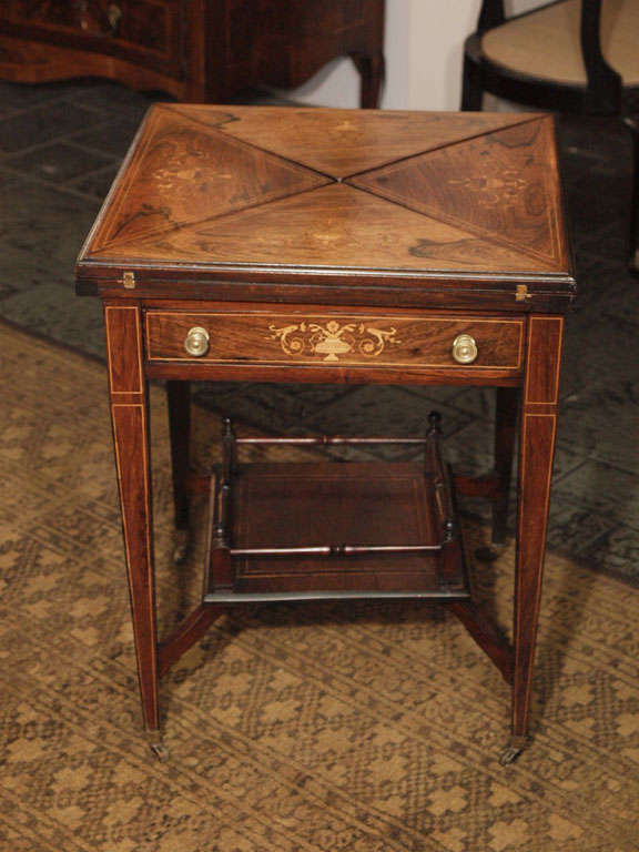 Antique English inlaid rosewood "envelope" game table. at 1stDibs