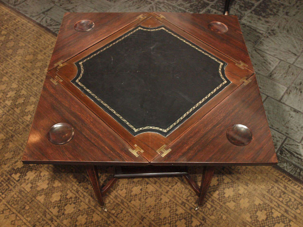 Antique English inlaid rosewood "envelope" game table. at 1stDibs