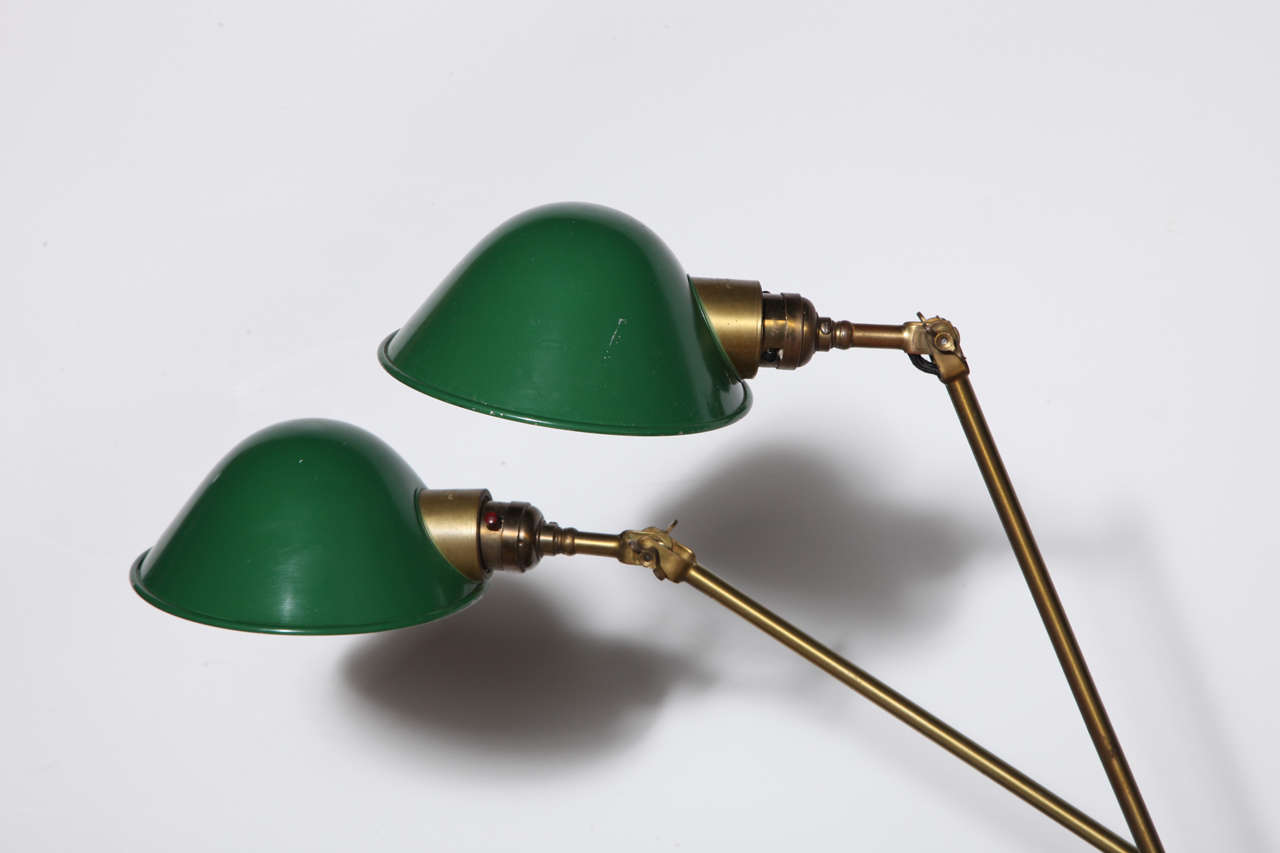 adjustable Double Headed "Faries" All Brass Library Lamp with Green ...