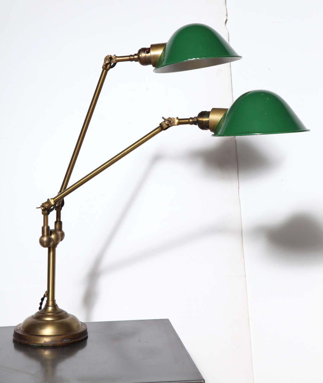adjustable Double Headed "Faries" All Brass Library Lamp with Green ...