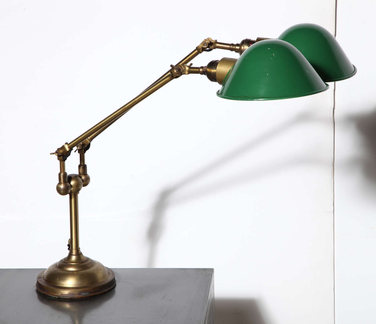 adjustable Double Headed "Faries" All Brass Library Lamp with Green ...