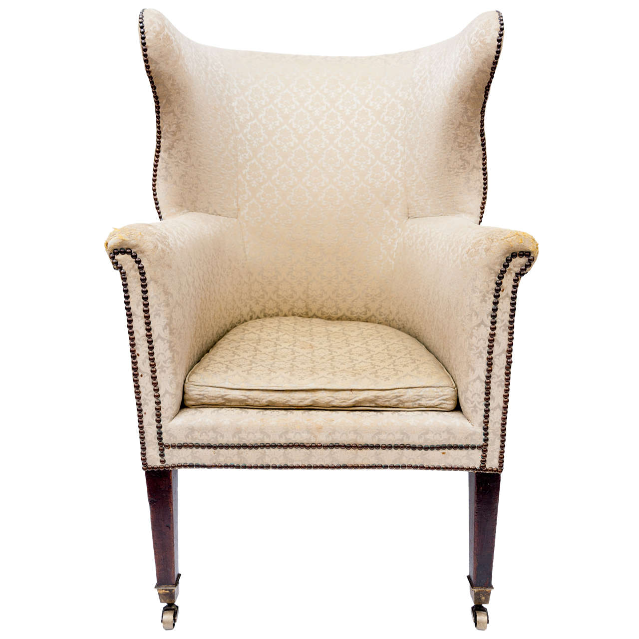 A Good George III Wing Chair of Unusual Barrel Form at 1stDibs