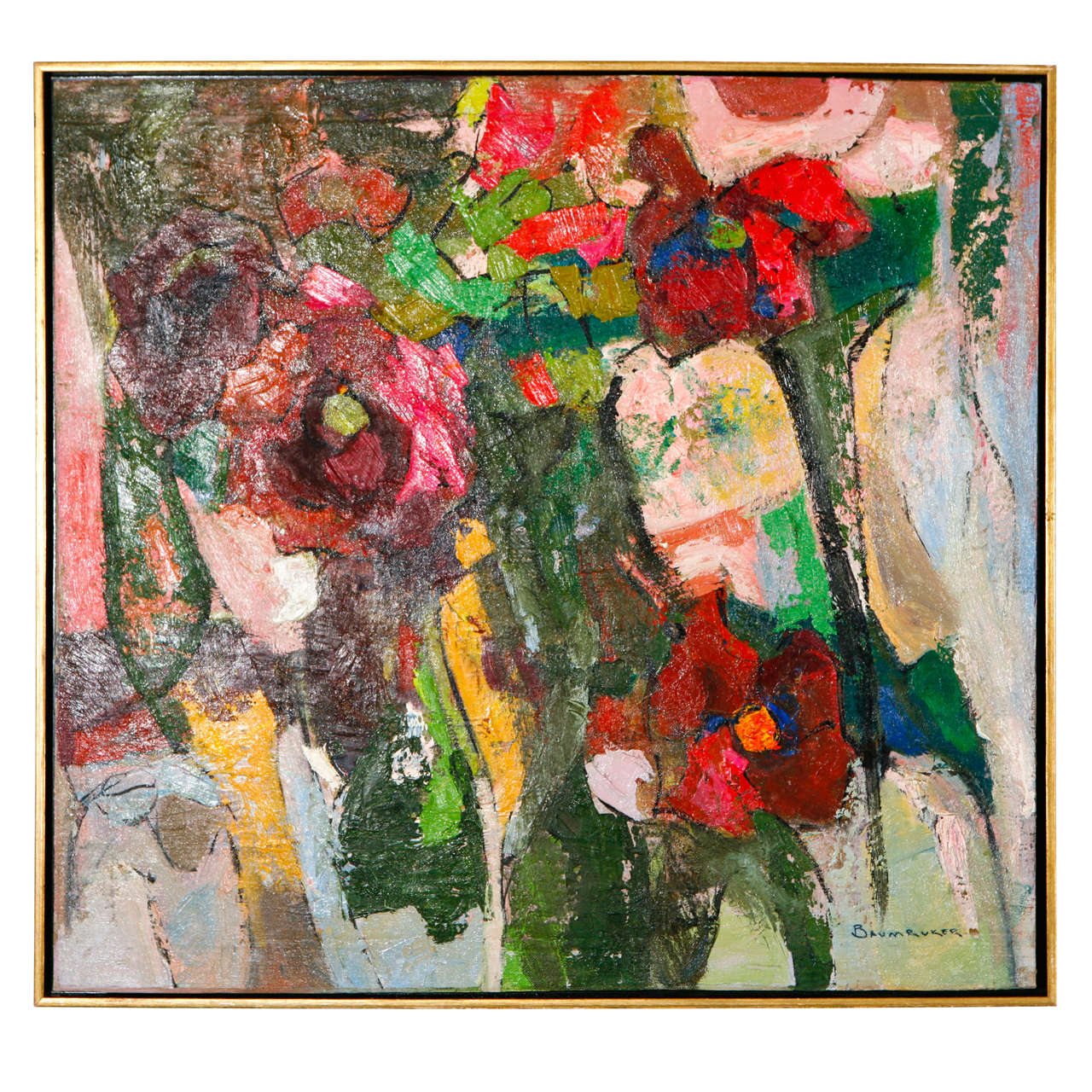 Early 20th Century Bright Abstract Painting in Gilded Frame at 1stDibs