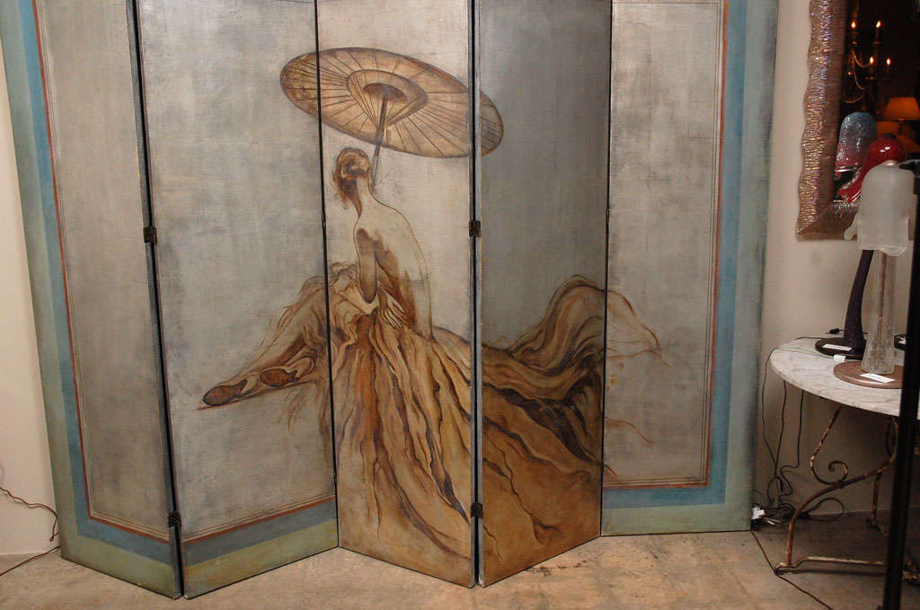French Deco Style Silver Leaf Screen For Sale at 1stDibs