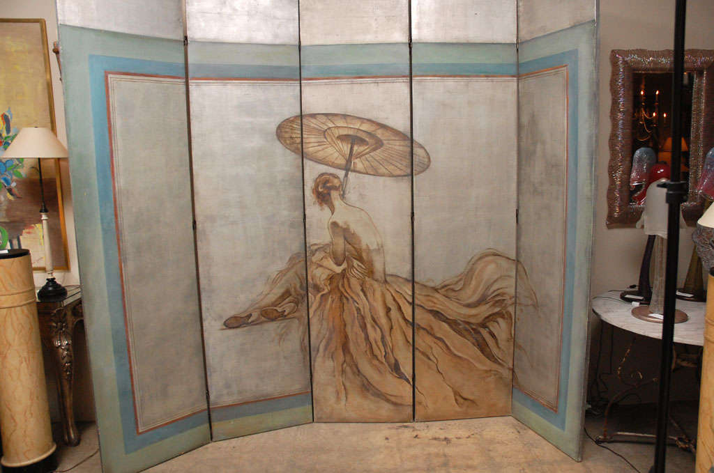French Deco Style Silver Leaf Screen For Sale at 1stDibs