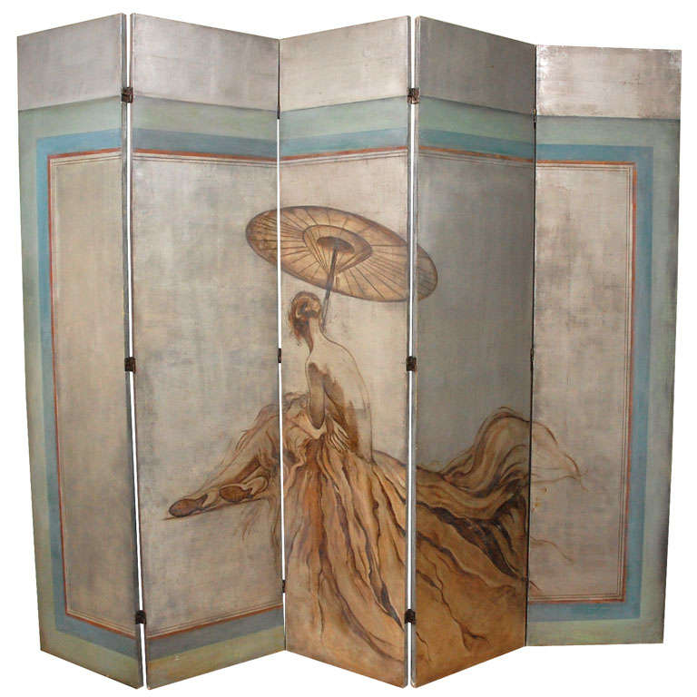 French Deco Style Silver Leaf Screen For Sale at 1stDibs
