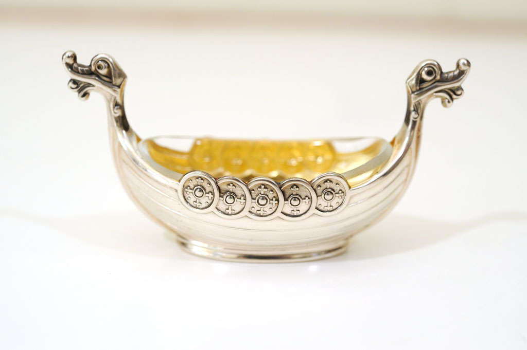 Norwegian Sterling Silver "Viking Ship" Salt Cellar and Spoon at ...