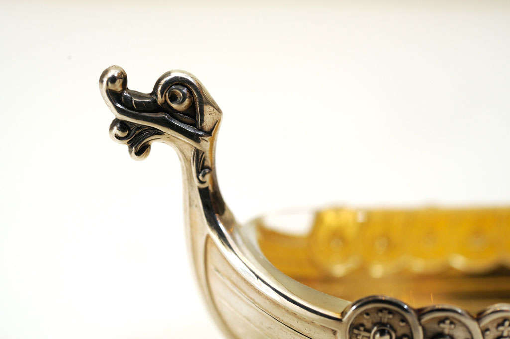 Norwegian Sterling Silver "Viking Ship" Salt Cellar and Spoon at ...