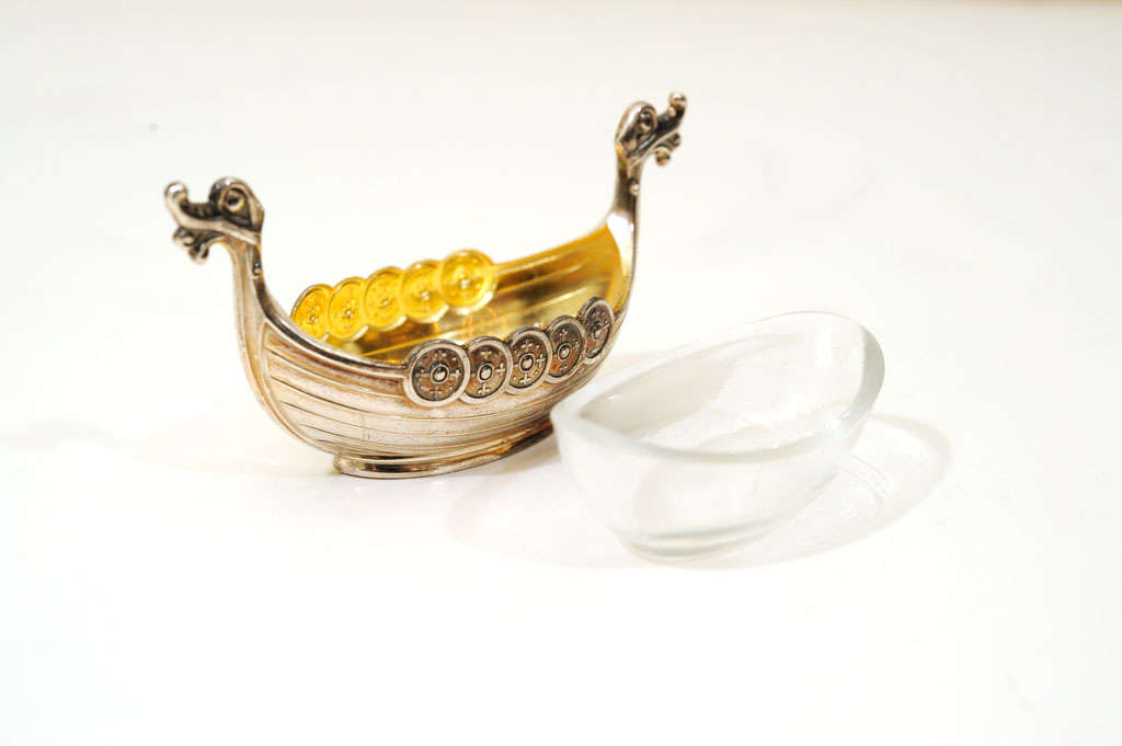 Norwegian Sterling Silver "Viking Ship" Salt Cellar and Spoon at ...