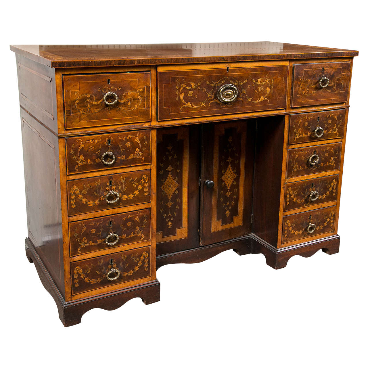 Inlaid and Tooled Leather, Top Knee Hole Desk by Amboan in the Federal ...