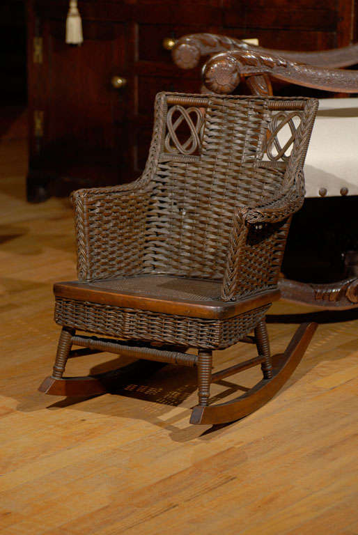 Rare Natural Wicker Child's Rocker C1920s at 1stDibs