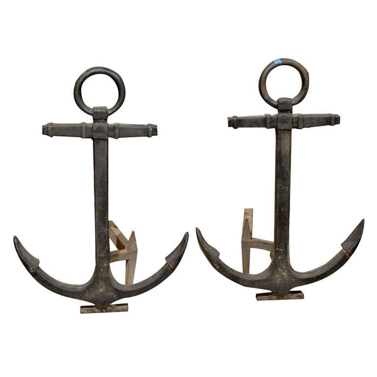19thc Hand Wrought Iron Anchor Andirons at 1stDibs