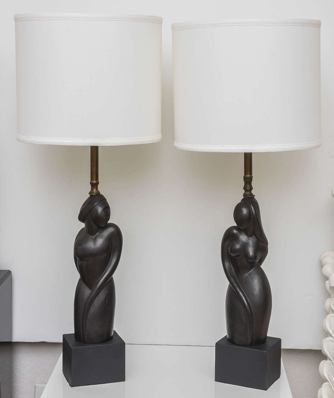 Pair of Art Deco Style Table Lamps with Male and Female Torsos, Mid ...