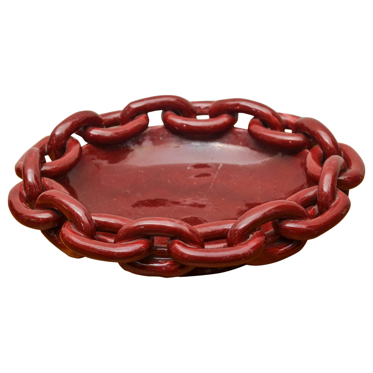 Red Ceramic Bowl with Chain Detail by Jerome Massier at 1stDibs