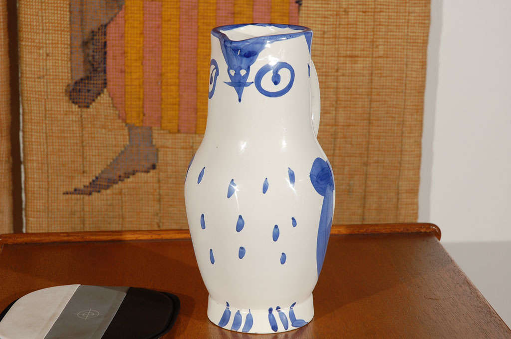 Pablo Picasso ceramic pitcher in blue (Owl) Madoura at 1stDibs ...