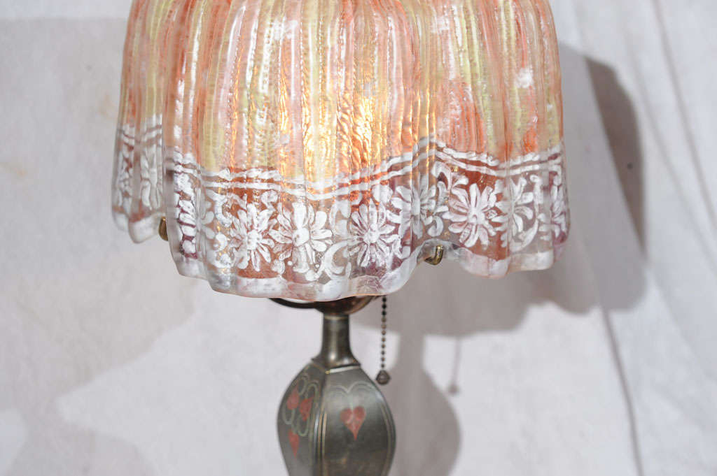 Reverse Painted Drapery Glass Pairpoint Boudoir Lamp at 1stDibs