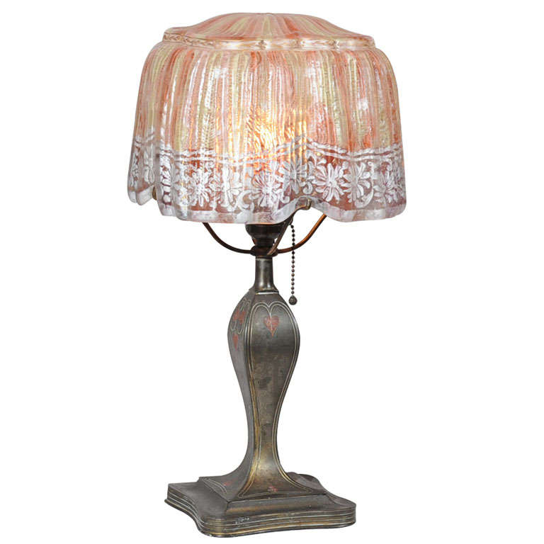 Reverse Painted Drapery Glass Pairpoint Boudoir Lamp at 1stDibs