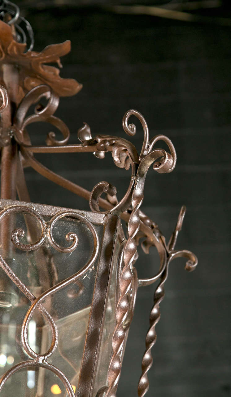 Pair of Wrought Iron Lanterns with Glass Panels at 1stDibs | antique ...